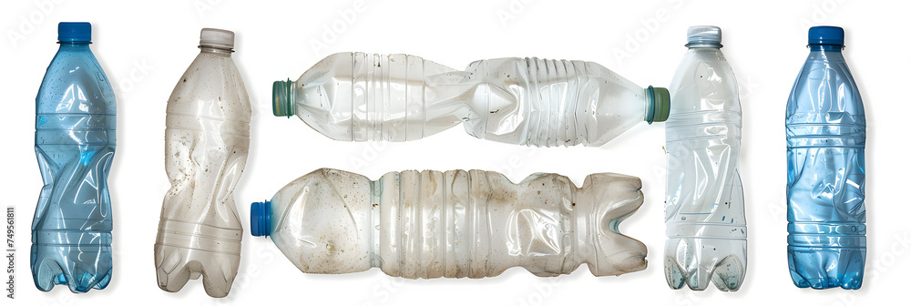 waste plastic water bottles isolated on white background, squeezed old ...