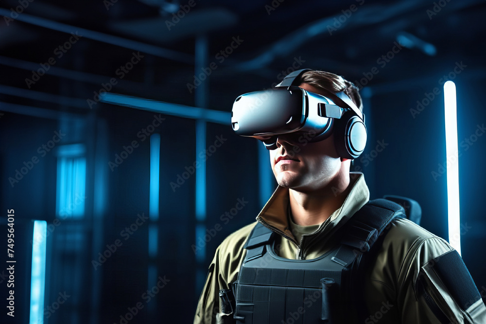 special forces soldier wearing VR Headset. concept of vr gaming design ...