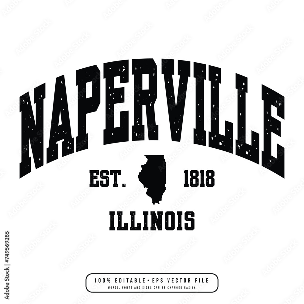 Naperville text effect vector. Editable college t-shirt design ...