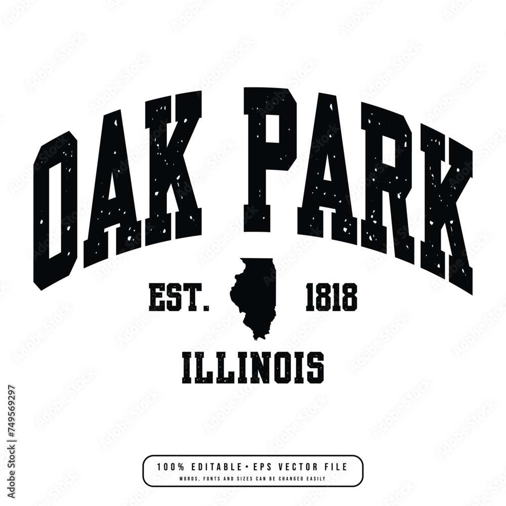 Vetor de Oak Park text effect vector. Editable college t-shirt design ...