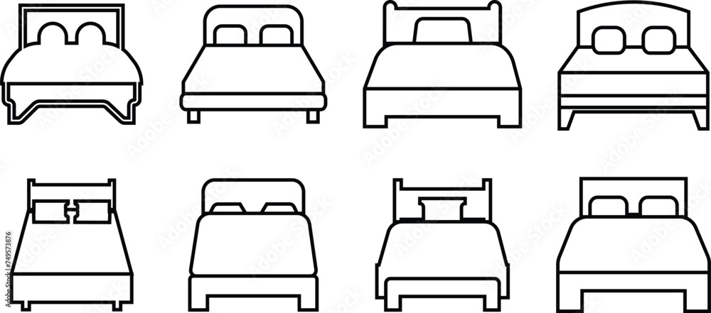 Bed icon in line style set. isolated on transparent background. sign ...