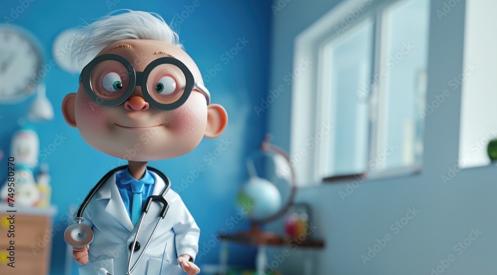 Personnage cartoon d'un médecin souriant dans son cabinet médical ...