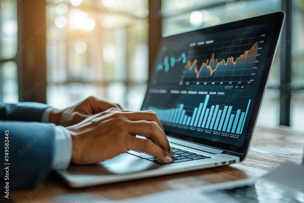 close up of a man's hands MAN IS WORKING ON DESKTOP technology ...