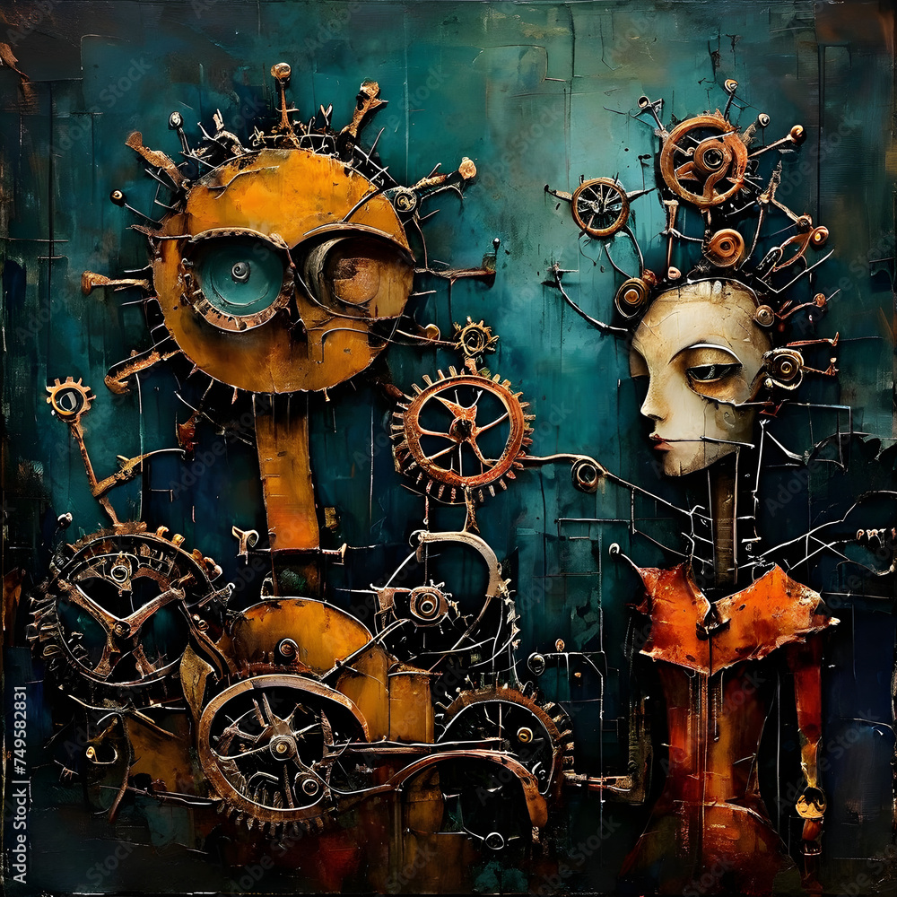 Clockwork bodies, twisted and torn, bear the scars of a love lost ...
