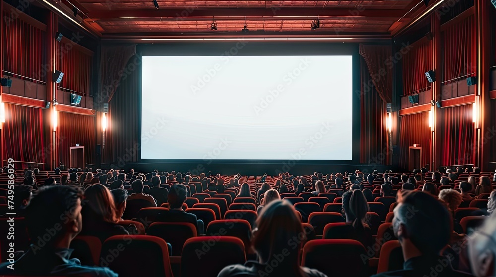 magic with a white screen in a cinema, spectators engrossed in film ...