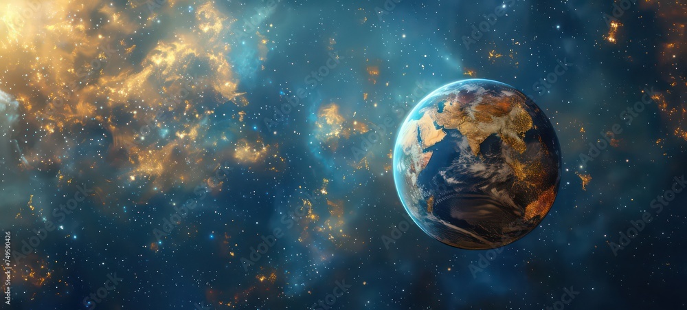 Abstract golden planet earth. World map. Space view. Low poly style ...