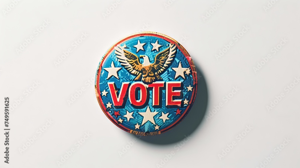 Patriotic round Vote badge with eagle and stars on a textured ...
