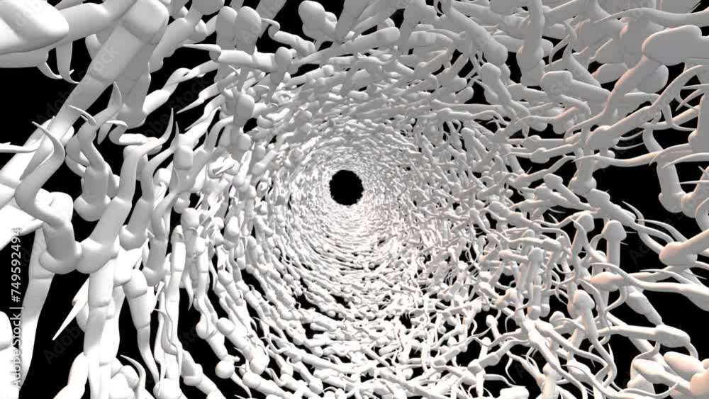 Animation of a tunnel of sperm on a black screen. Concept of family ...