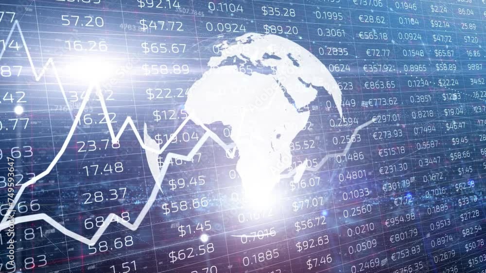Financial business chart with diagrams and digital earth planet ...