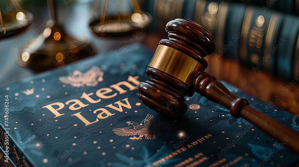 illustration design with a stylized gavel, an open book representing ...