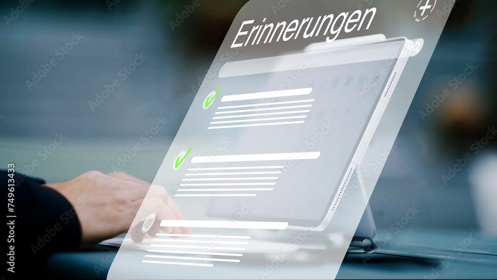 fiktive Erinnerungs-Software mit Checkliste und abgehakten Punkten, die ...