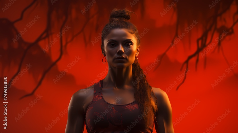 An artistic representation of strength, with a model in athletic attire ...