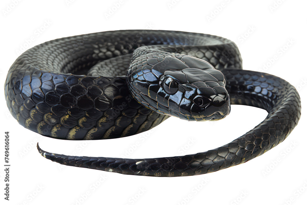 Black coiled snake with shiny scales on transparent background - stock ...