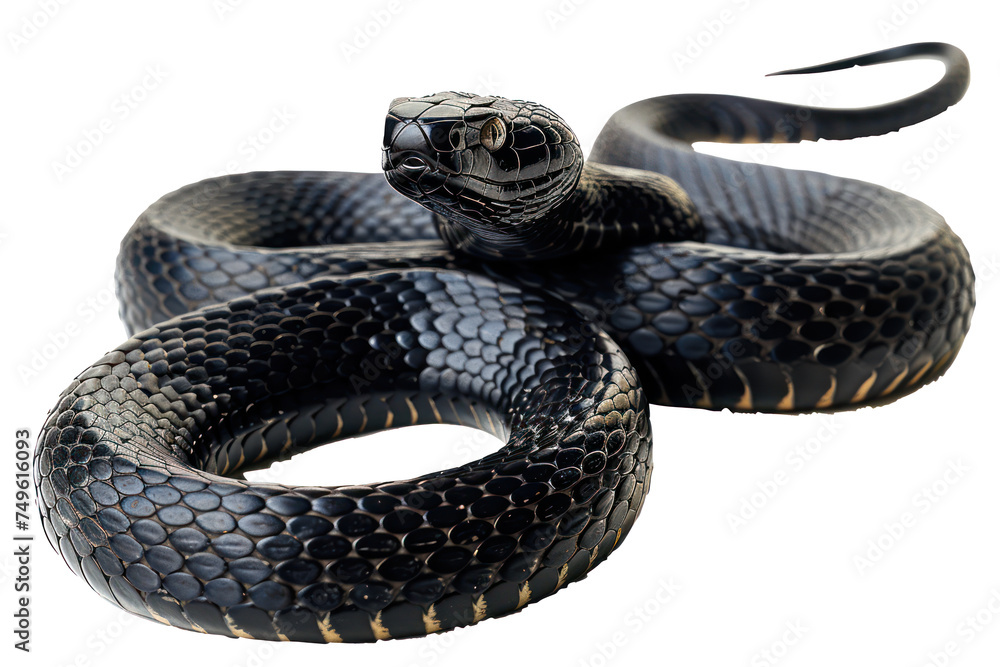 Black coiled snake with shiny scales, cut out - stock png. Stock Photo ...