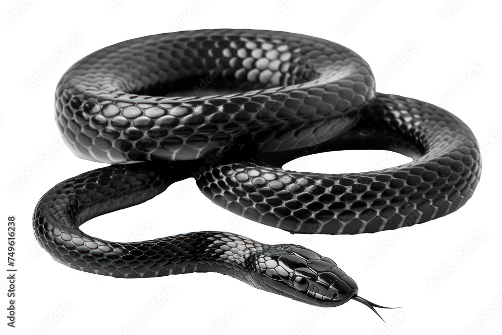 Black coiled snake with shiny scales on transparent background - stock ...