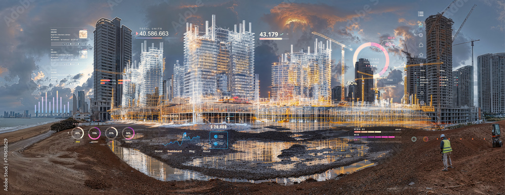 generic under construction site as mega residential towers complex for ...