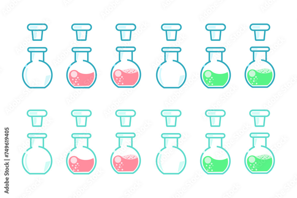 Vector drawing of glass tubes, flasks for chemical experiments with a ...