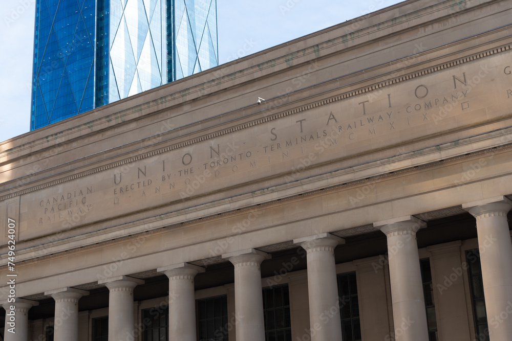 exterior Beaux-Arts style facade of Union Station, major railway ...
