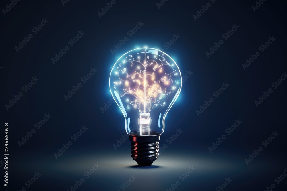 imaginative depiction of a lightbulb encapsulating a networked brain ...