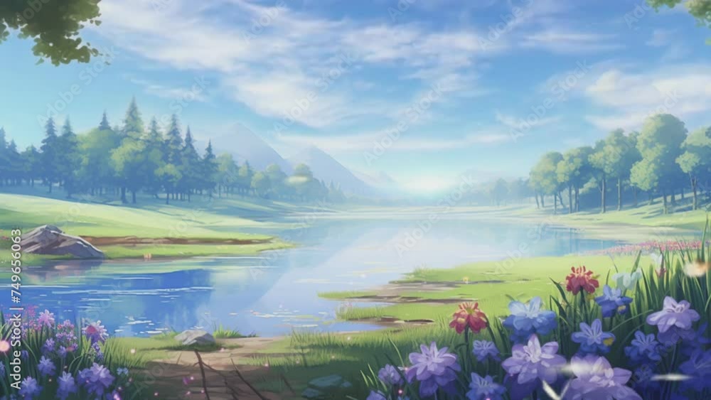 lake with clear water in the forest with sides covered with beautiful ...