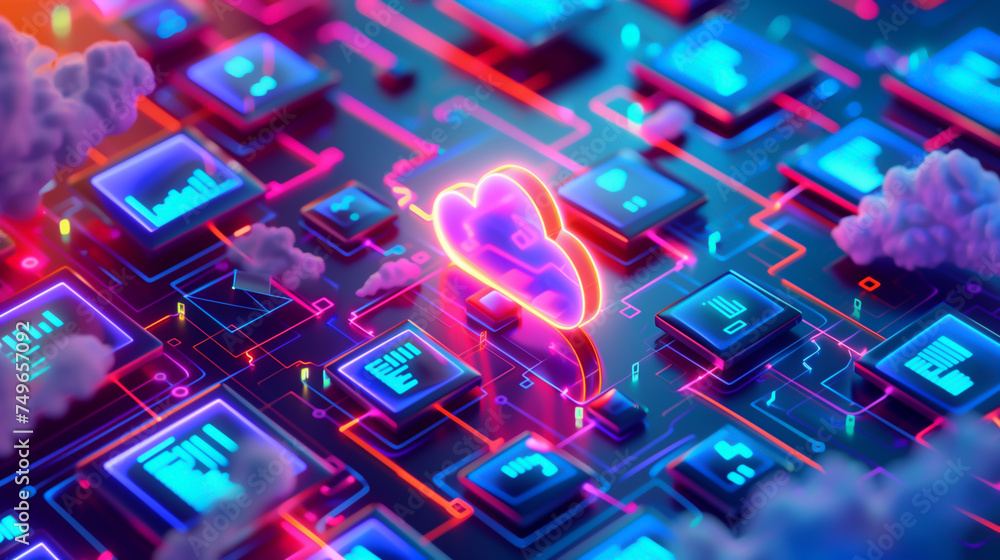 Cloud computing platform concept with Chipset and Network Visualization ...