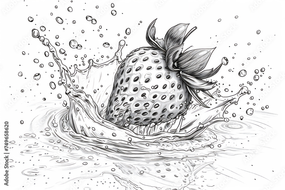 Coloring pages of red strawberry drop in to the water and make some ...