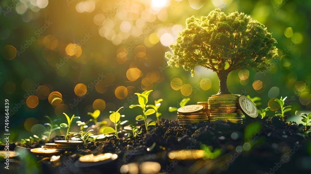 tree growing of accumulating wealth coin money investment overtime and ...