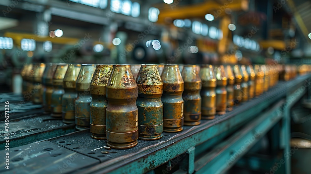 Many of new artillery shells are in military warehouse, metal munition ...