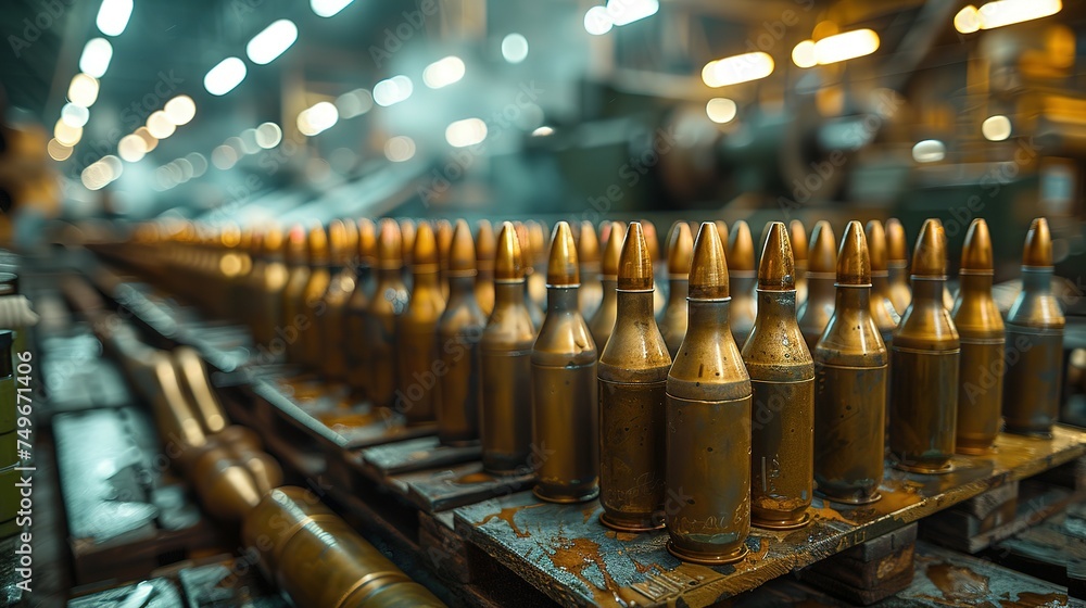 Many of new artillery shells are in military warehouse, metal munition ...