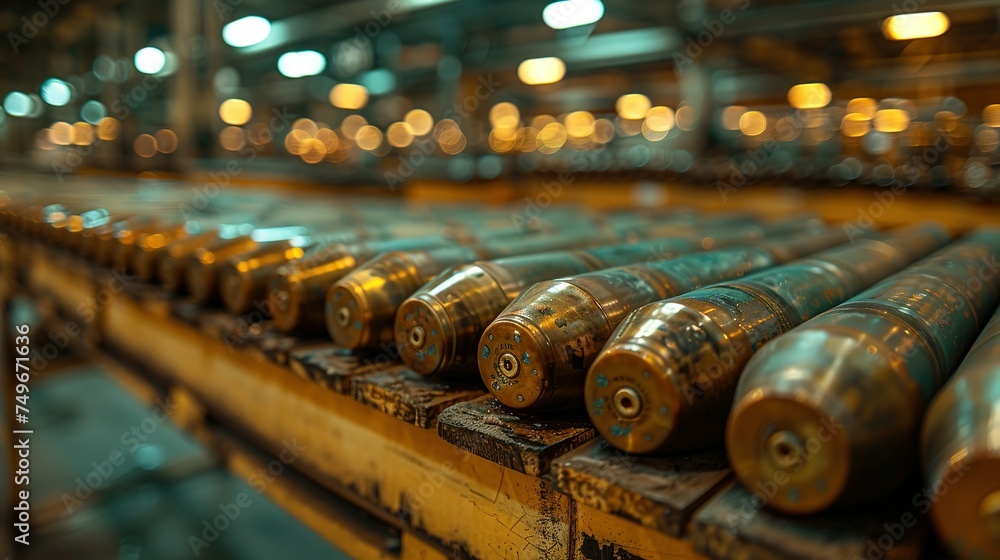 Many of new artillery shells are in military warehouse, metal munition ...