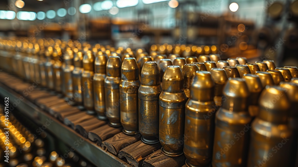 Many of new artillery shells are in military warehouse, metal munition ...