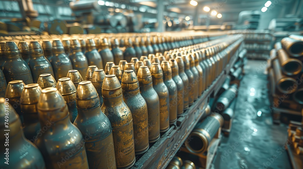 Many of new artillery shells are in military warehouse, metal munition ...