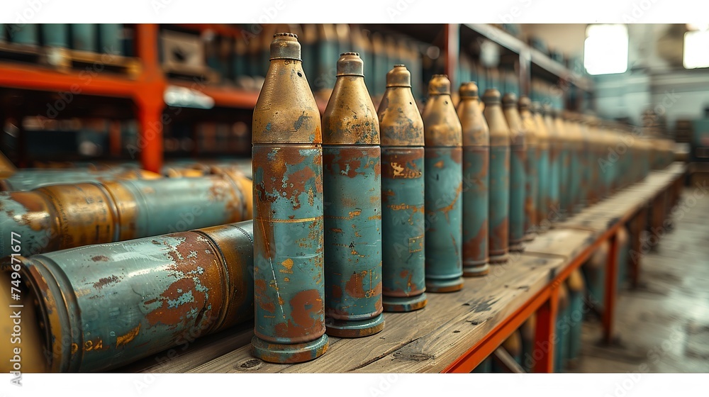 Many of new artillery shells are in military warehouse, metal munition ...