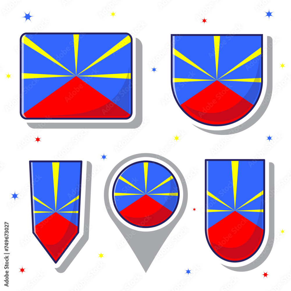 Flat cartoon vector illustration of Reunion national flag with many ...