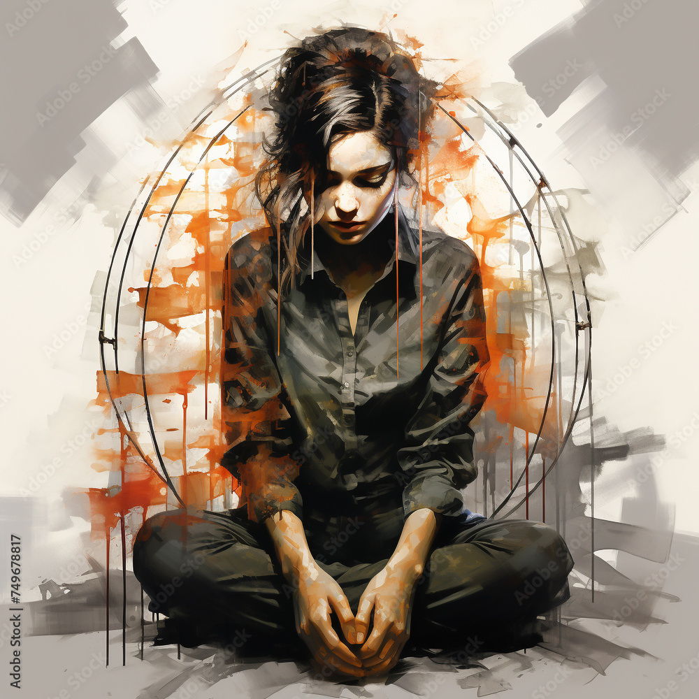 Artistic rendition of a womans struggle trapped and isolated with the ...