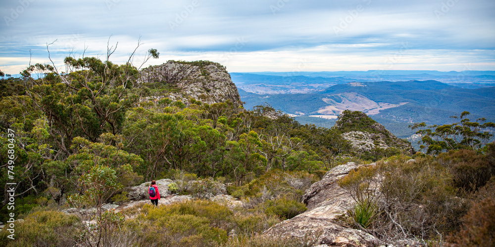 back view of hiker girl standing at the top of mount maroon and ...