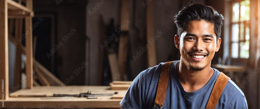 Young attractive charming filipino man carpenter repair man smiling ...