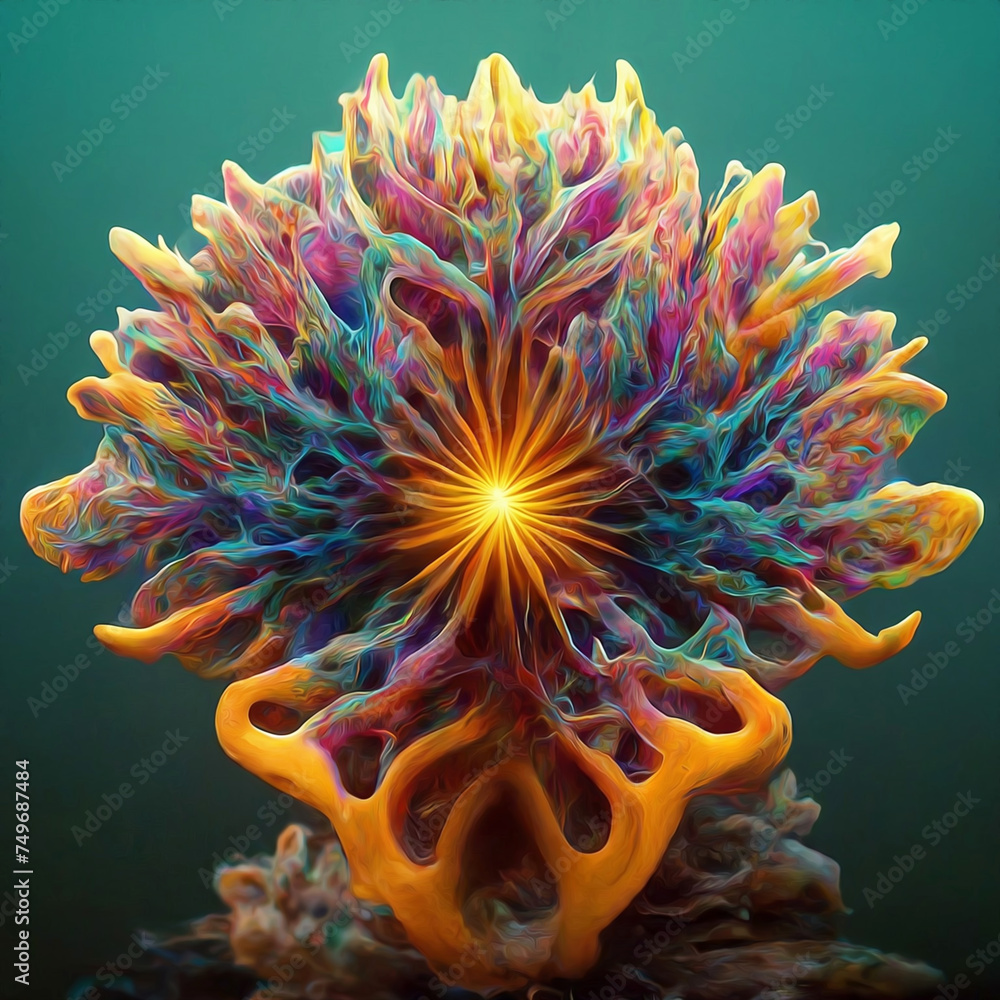 Closeup of exotic, strange, and colorful coral, with many radial ...
