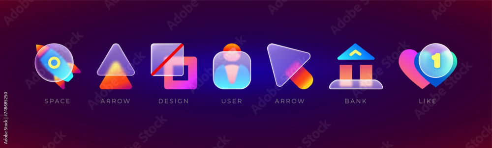 Glassmorphism icons. Realistic glassmorphism UI icons set. Vector ...
