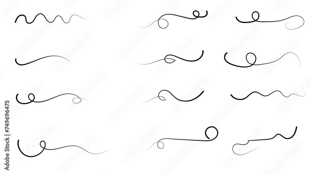 Brush strokes, black ink lines, vector abstract set with paint brush ...