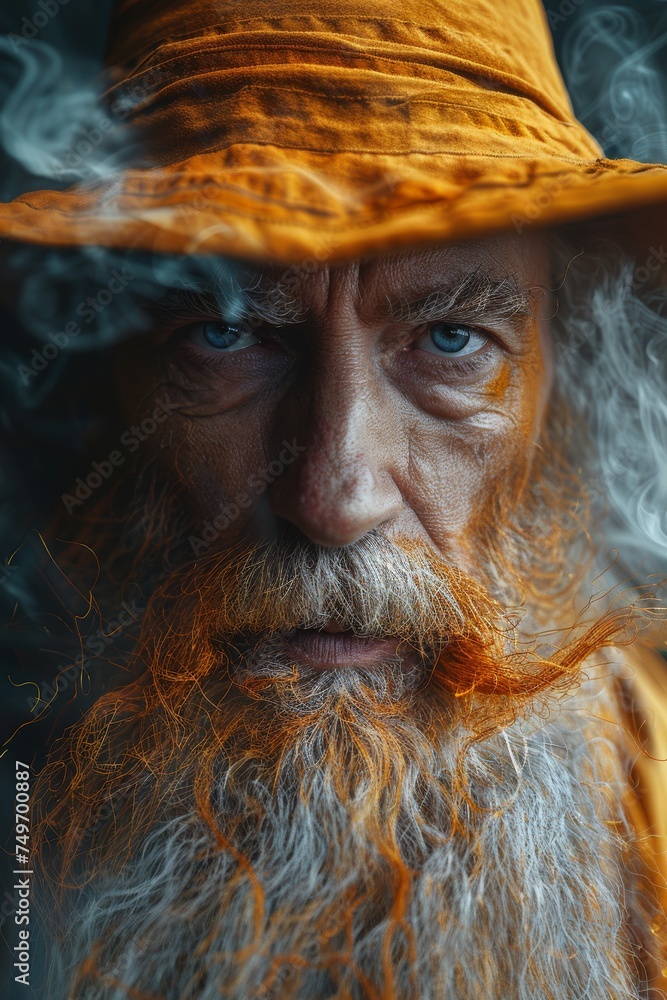 A close-up captures the smiling wizard, his iconic hat perched atop his ...