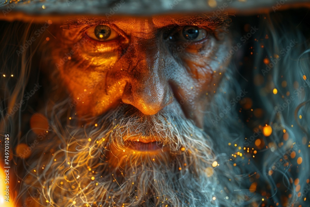 A close-up captures the smiling wizard, his iconic hat perched atop his ...