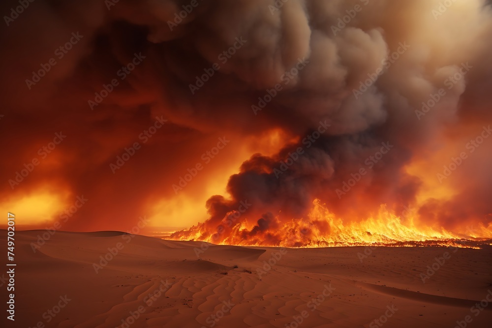 Dangerous eruption of a volcano in the Sahara desert Stock Photo ...