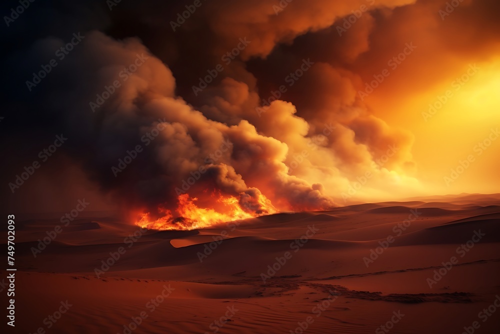 Dangerous eruption of a volcano in the Sahara desert Stock Photo ...