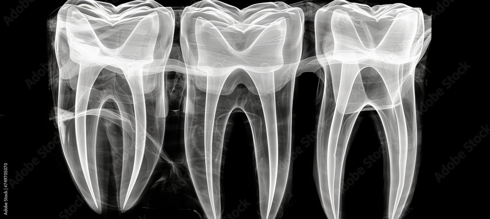 Detailed human tooth structure in dental radiography background with ...