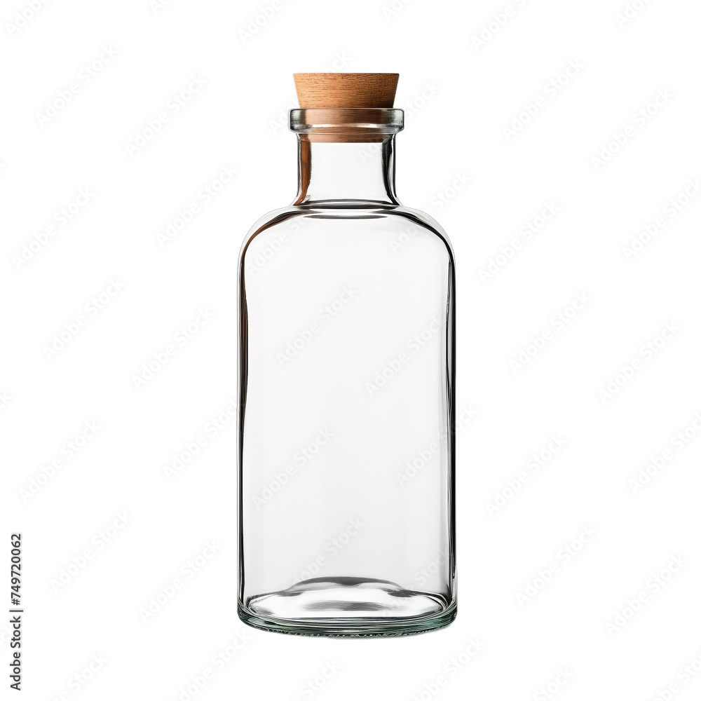 Blank glass bottle with a cork stopper isolated on transparent ...
