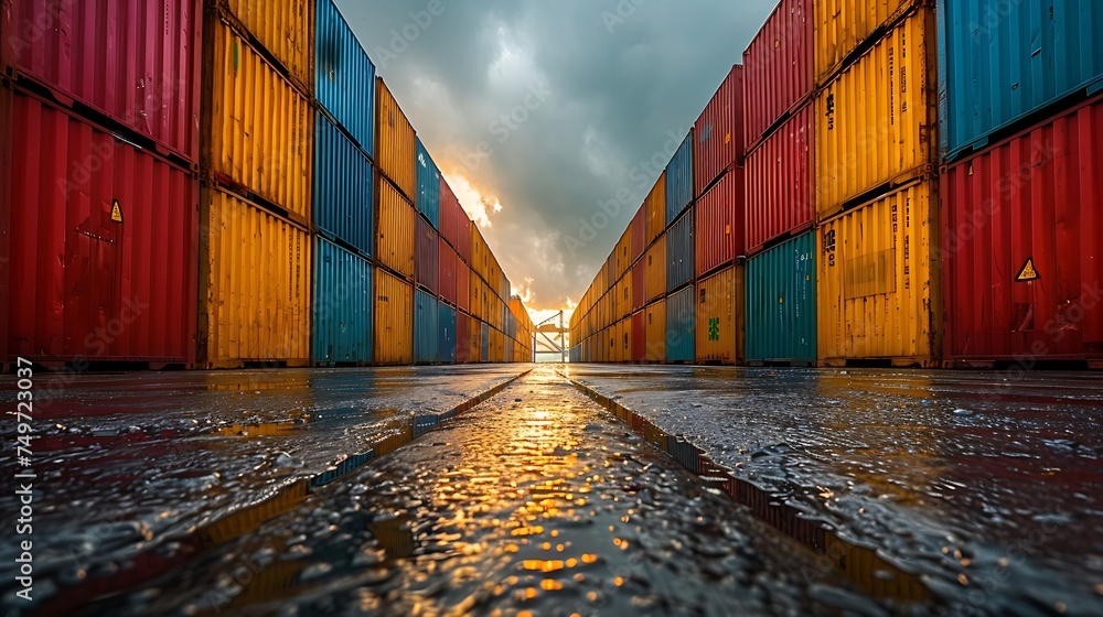 Foto de Generative AI : Stacked cargo containers in the storage area of ...