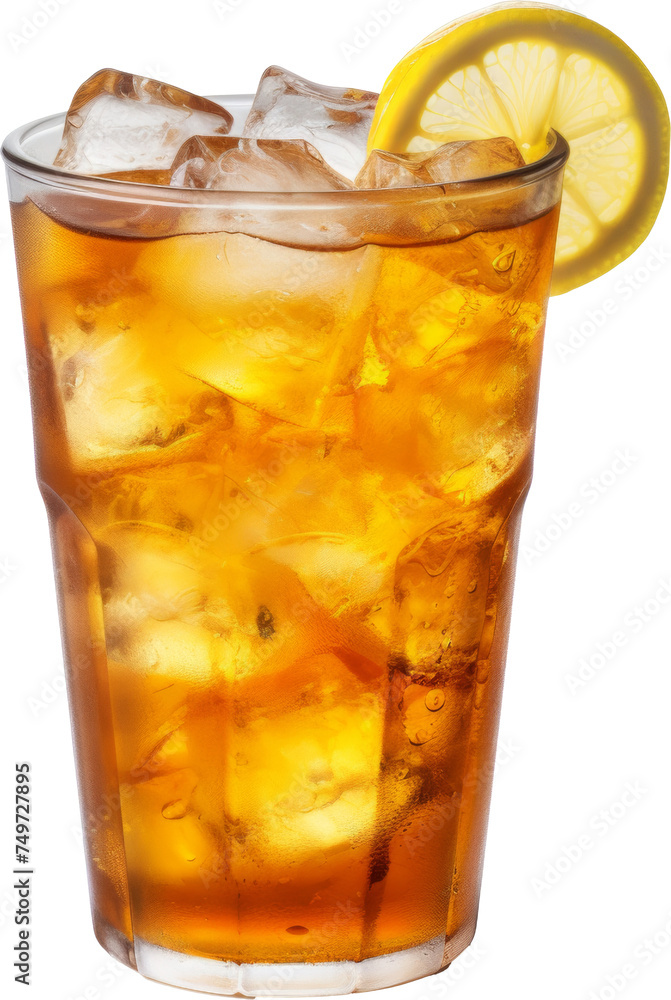 glass of iced lemon tea isolated on white or transparent background ...