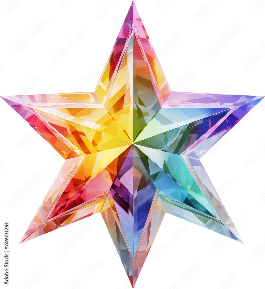 star,holographic rainbow crystal shape of star isolated on white or ...