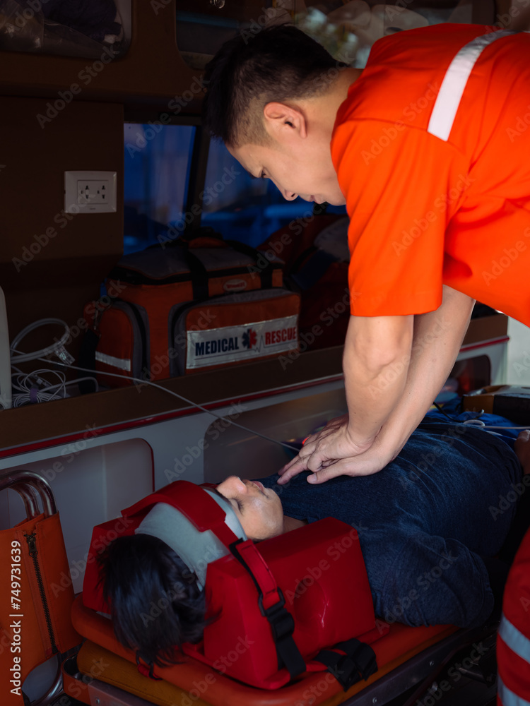 Emergency CPR first aid to man with heart attack part of the ...